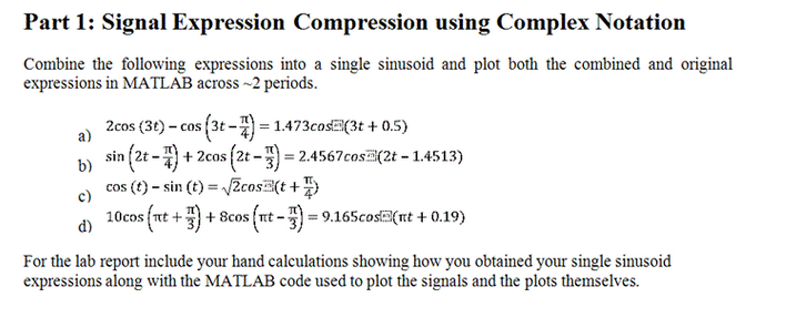 Solved Part 1: Signal Expression Compression using Complex | Chegg.com