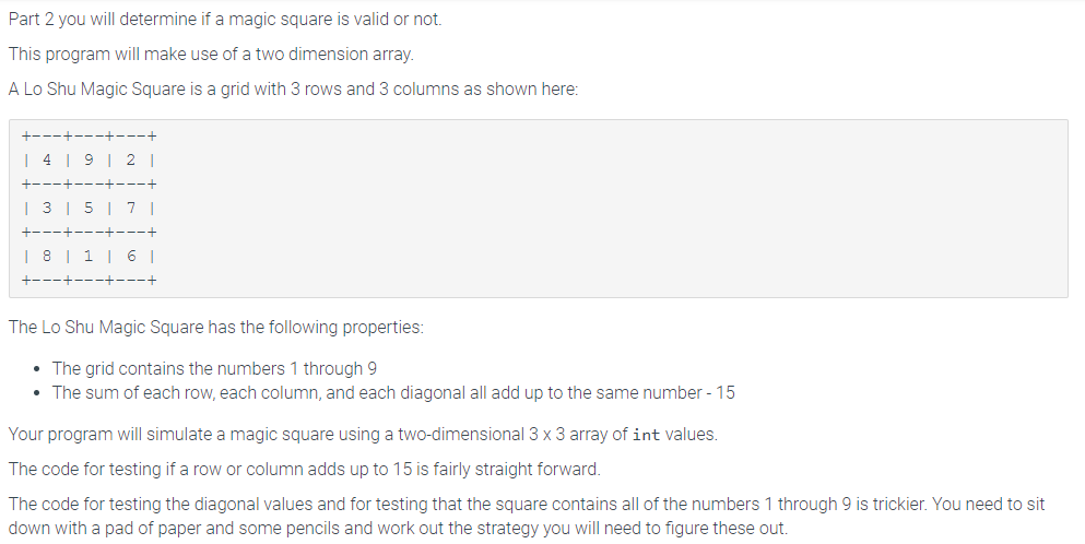 Solved Part 2 you will determine if a magic square is valid | Chegg.com