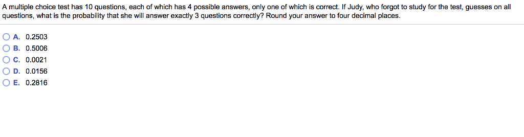 Solved A multiple choice test has 10 questions, each of | Chegg.com