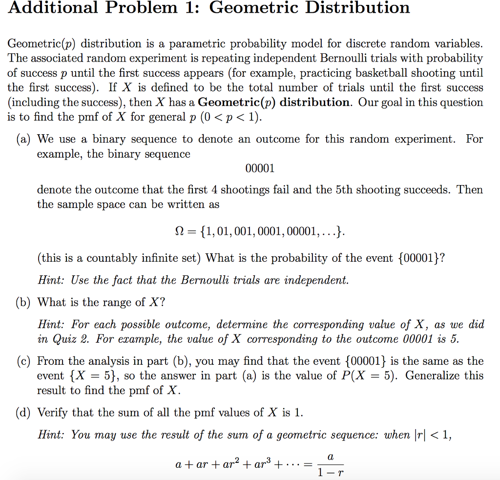 Solved Geometric(p) distribution is a parametric probability | Chegg.com
