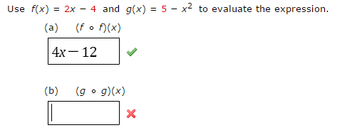 Solved Use f(x) = 2x - 4 and g(x) = 5 - x2 to evaluate the | Chegg.com