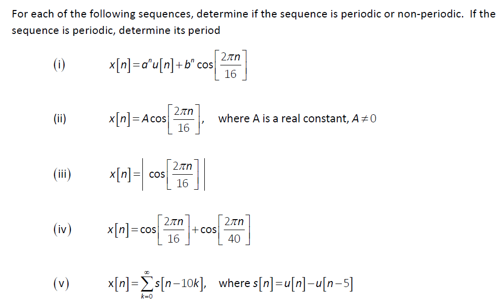 Solved For each of the following sequences, determine if the | Chegg.com