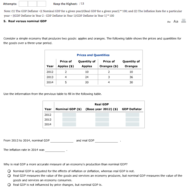 Solved Attempts: Keep the Highest: /13 Note: (1) The GDP | Chegg.com