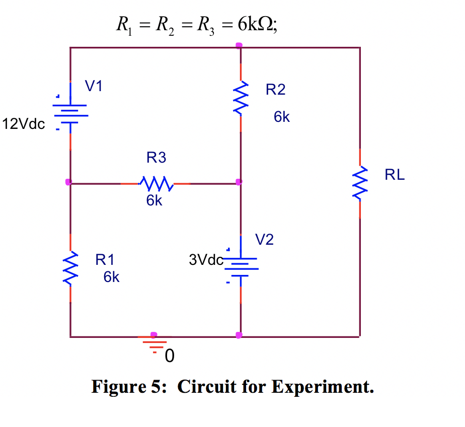 Solved V1 R2 6k 12VdcT R3 RL 6k V2 R1 6k 3Vdc Figure 5: | Chegg.com