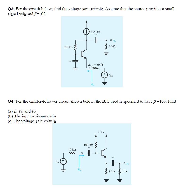 Solved For the circuit below, find the voltage gain vo/vsig. | Chegg.com