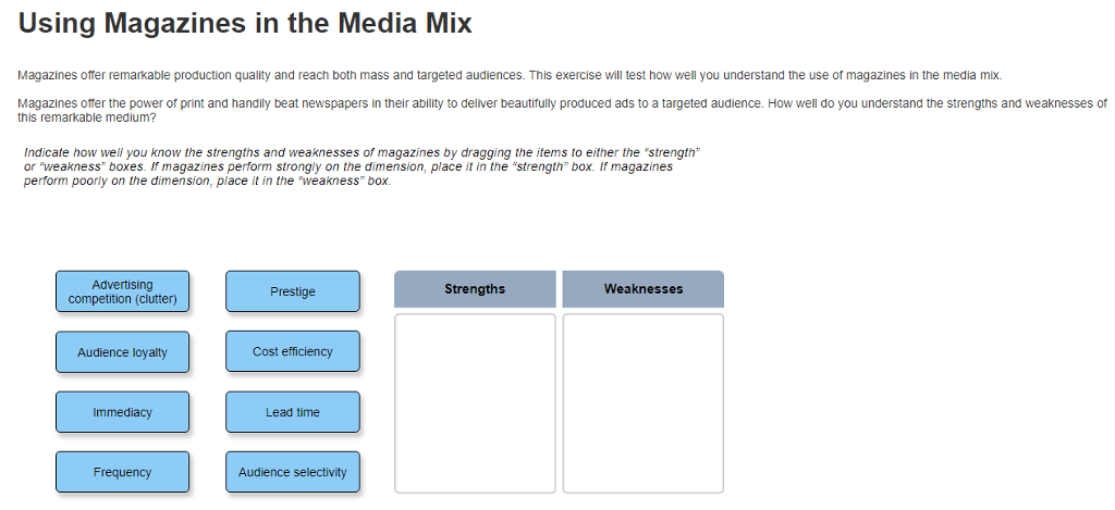 Solved Using Magazines in the Media Mix Magazines offer | Chegg.com