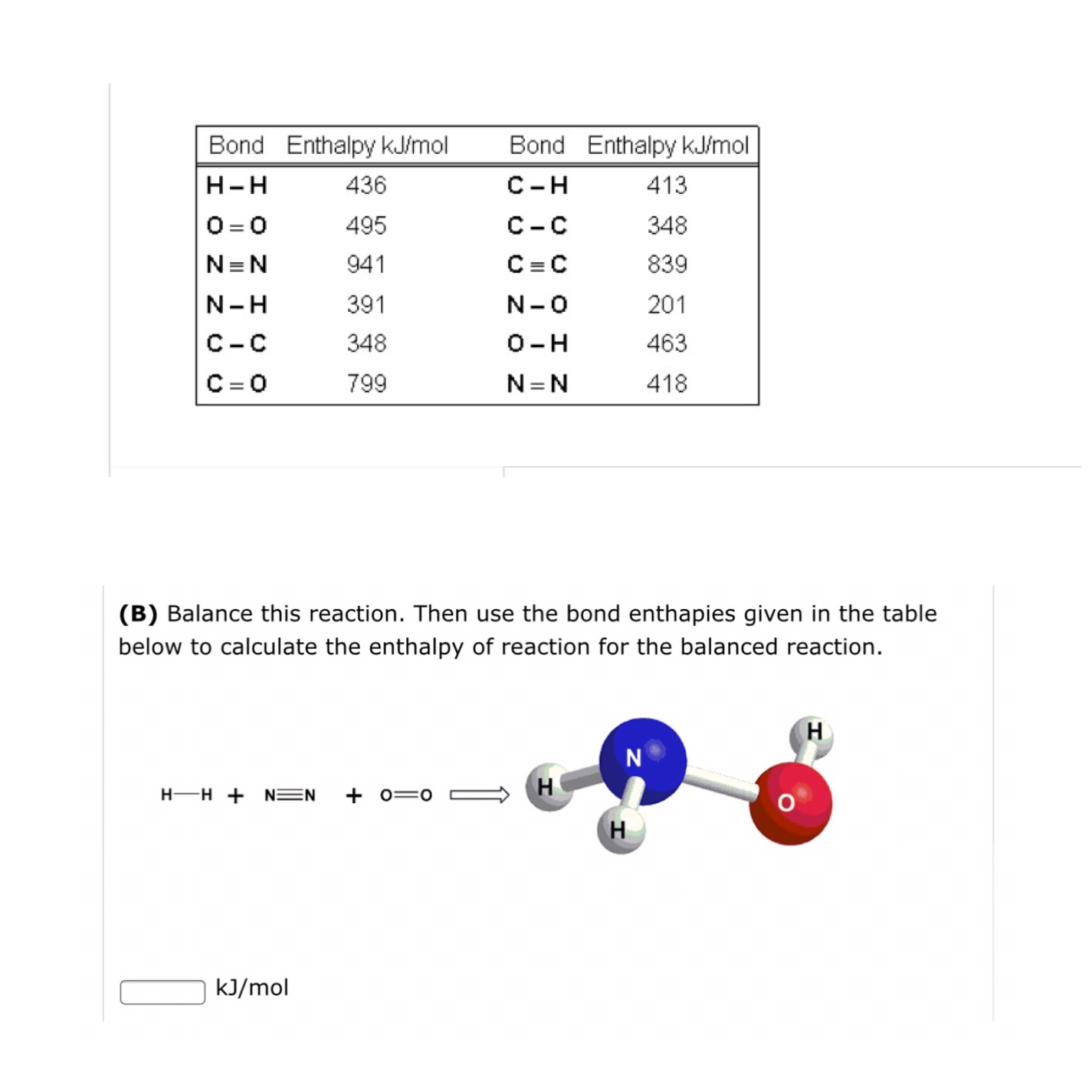 Solved Balance this reaction. Then use the bond enthapies | Chegg.com
