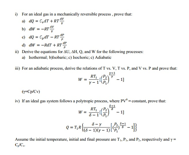 Solved i) For an ideal gas in a mechanically reversible | Chegg.com