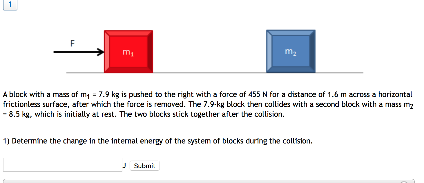 Solved A block with a mass of m1 = 7.9 kg is pushed to the | Chegg.com
