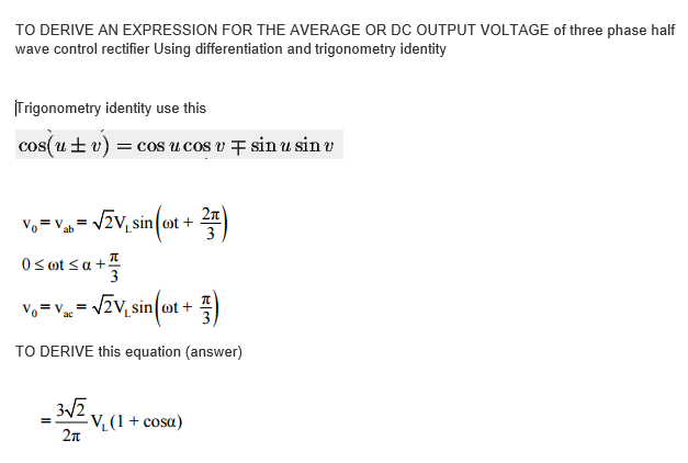 Solved To Derive An Expression For The Average Or Dc Output | Chegg.com