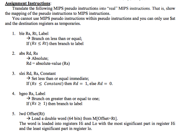 Solved Assignment Instructions Translate the following MIPS | Chegg.com