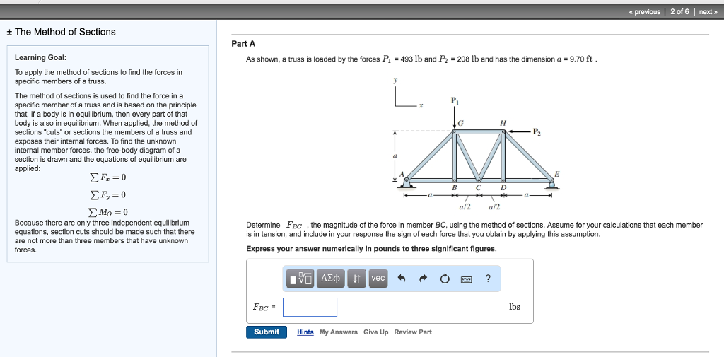 Solved To apply the method of sections to find the forces in | Chegg.com