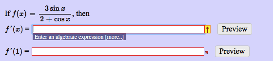 Solved If f(x) = 3 sin x/2 + cos x, then f'(x) = f'(1) = | Chegg.com