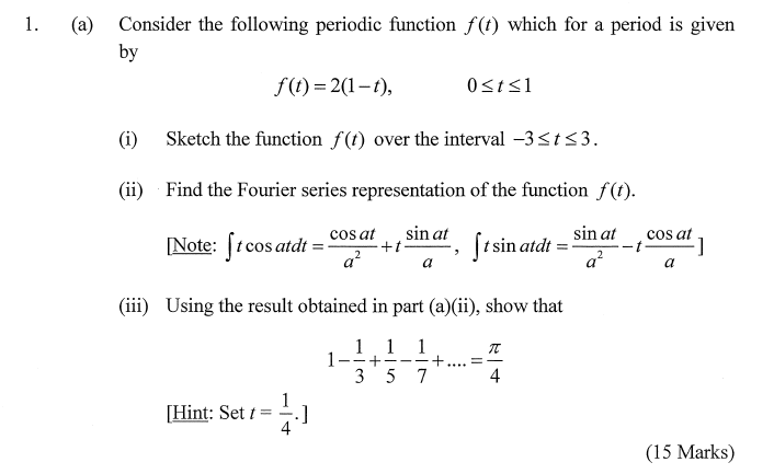 Solved 1. (a) Consider the following periodic function f(t) | Chegg.com