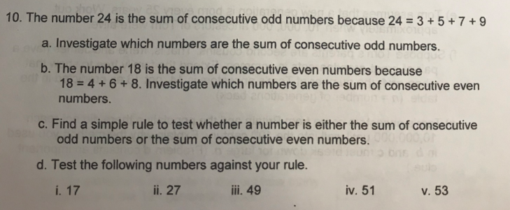 Solved 10. The number 24 is the sum of consecutive odd | Chegg.com