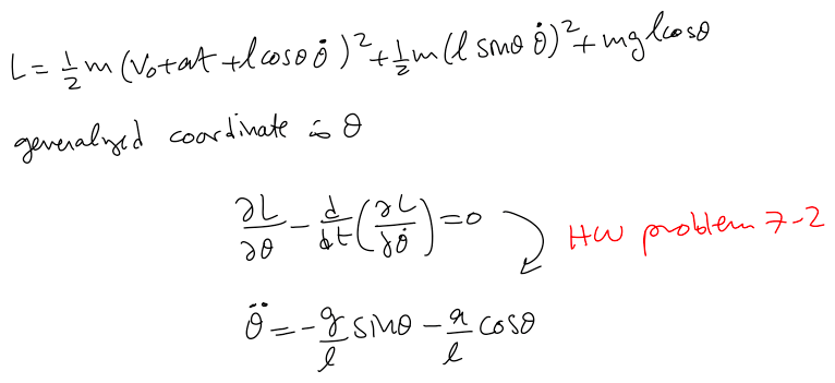Solved L= ½ m (vo tat +l cos Theta 0)^2+1/2 m (l sm | Chegg.com