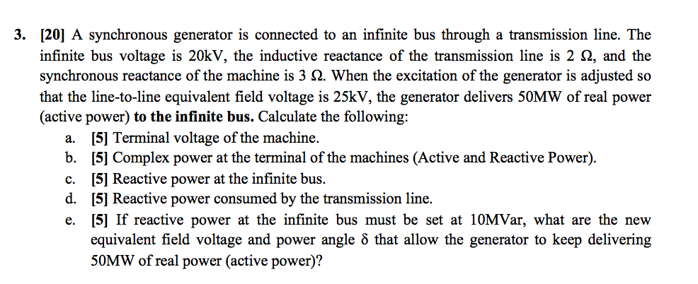 Solved A synchronous generator is connected to an infinite | Chegg.com