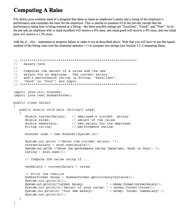 Solved Computing A Raise File Salary java contains most of a | Chegg.com