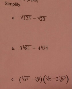 Solved Simplify a.Squareroot 125 -Squareroot 20 | Chegg.com