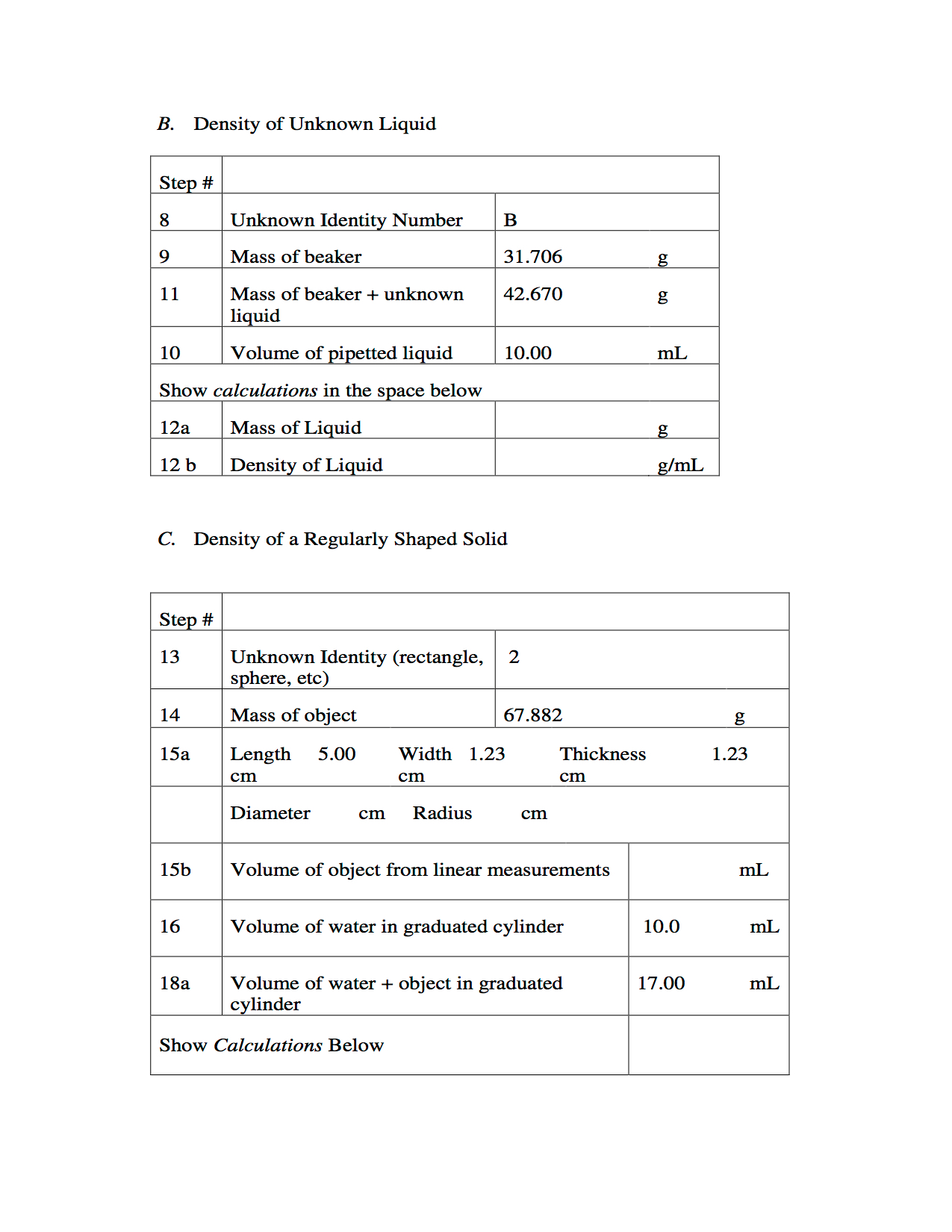 Solved REPORT FORM: Name Density of Solids and Liquids: Lab | Chegg.com