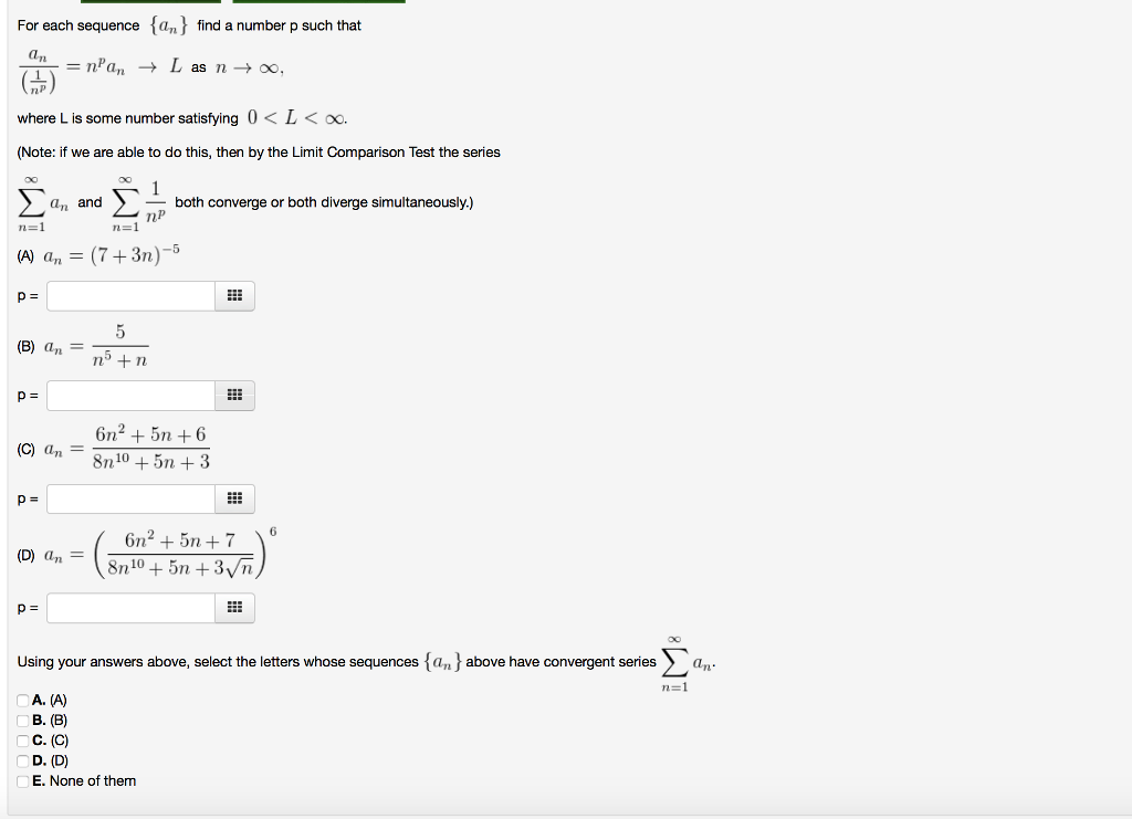 Solved For each sequence Ian) find a number p such that | Chegg.com