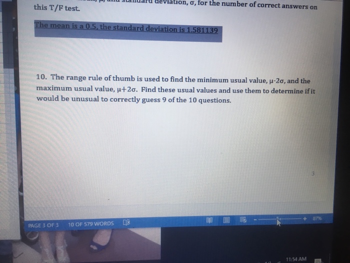 Solved The range rule of thumb is used to find the minimum | Chegg.com