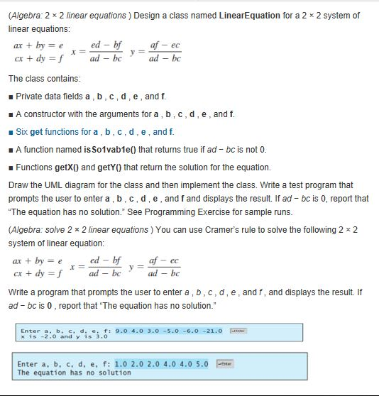 Solved In C++ Please. Exercise 9.9 (class LinearEquation) in | Chegg.com