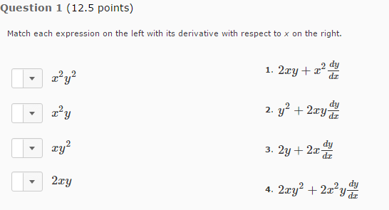 Solved Match each expression on the left with its derivative | Chegg.com