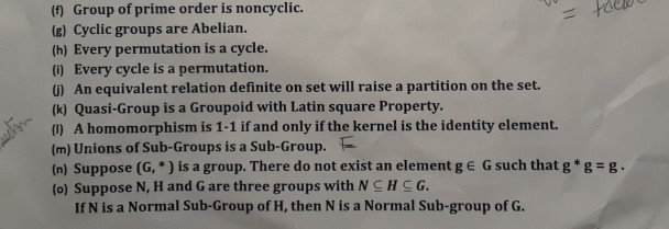 Solved (0 Group of prime order is noncyclic. (8) Cyclic | Chegg.com