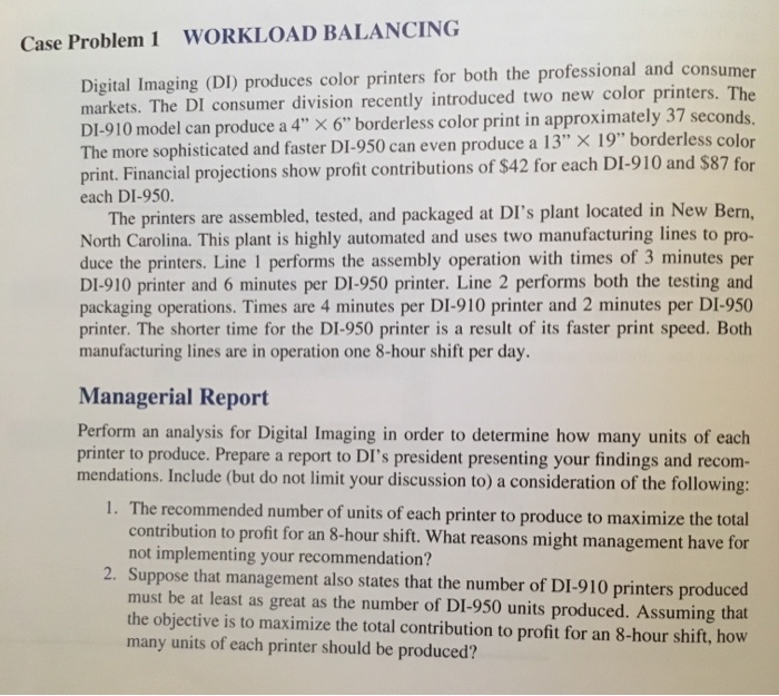 Solved Case Problem 1 WORKLOAD BALANCING Digital Imaging (DD | Chegg.com
