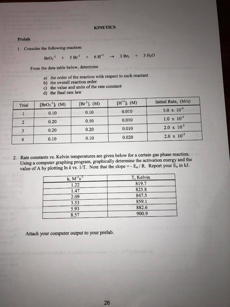 Solved KINETICS Prelab 1. Consider the following reaction: 3 | Chegg.com