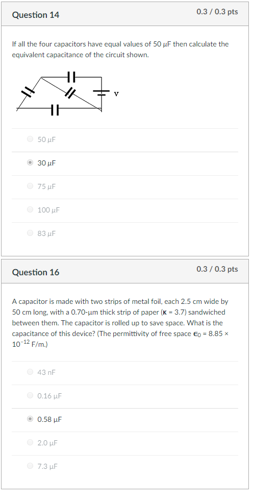 Solved If all the four capacitors have equal values of 50 mu | Chegg.com