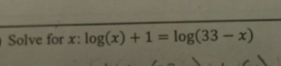 Solved Solve for x: log(x) + 1 = log(33-x) | Chegg.com
