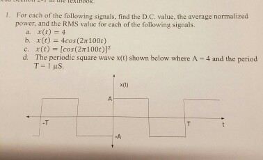 Solved For each of the following signals, find the D C, | Chegg.com