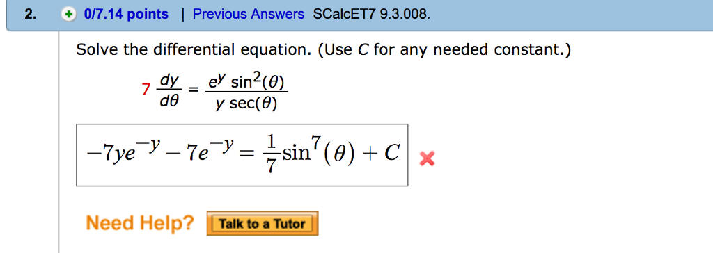 Solved Solve the differential equation. (Use C for any | Chegg.com
