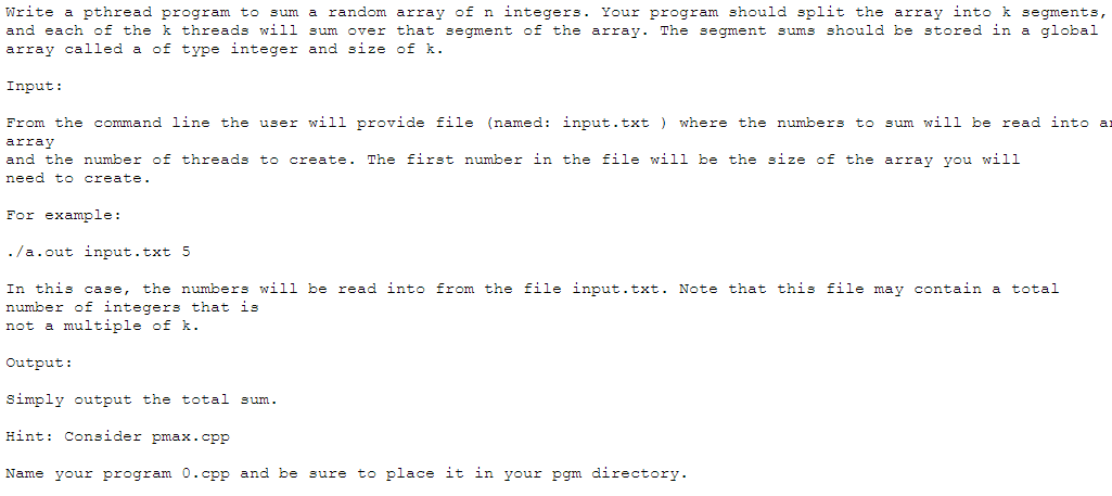 Solved Write A Pthread Program To Sum A Random Array Of N