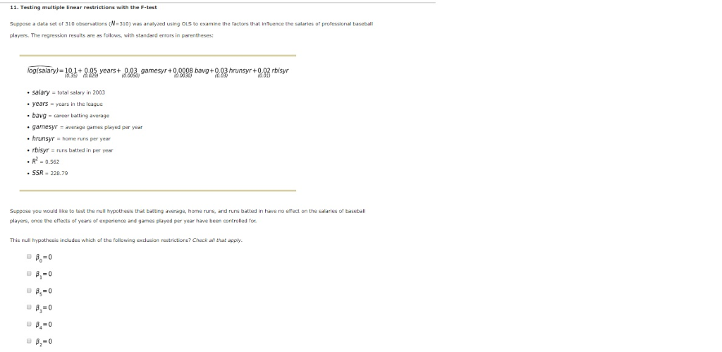Solved 11 Testing Multiple Linear Restrictions With The 