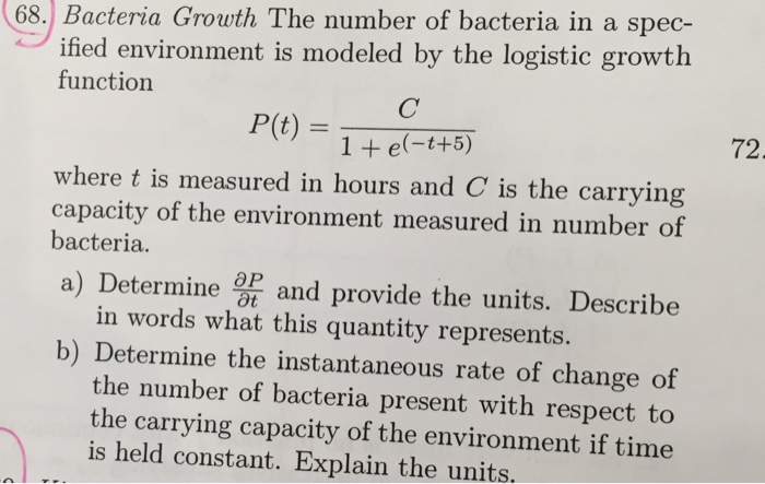 Solved 68. Bacteria Growth The number of bacteria in a spec- | Chegg.com