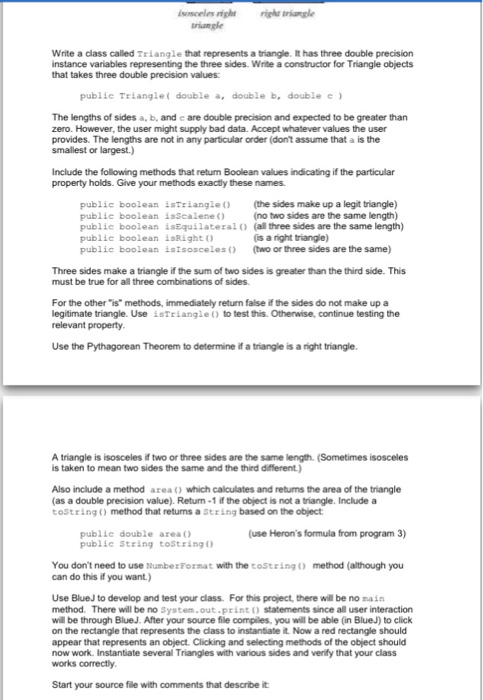 Solved Write a class called Triangle that represents a | Chegg.com