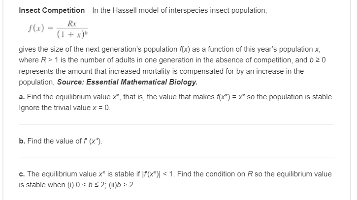 Solved Insect Competition In the Hassell model of | Chegg.com