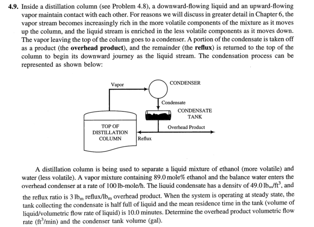 Solved 4.9. Inside a distillation column (see Problem 4.8), | Chegg.com
