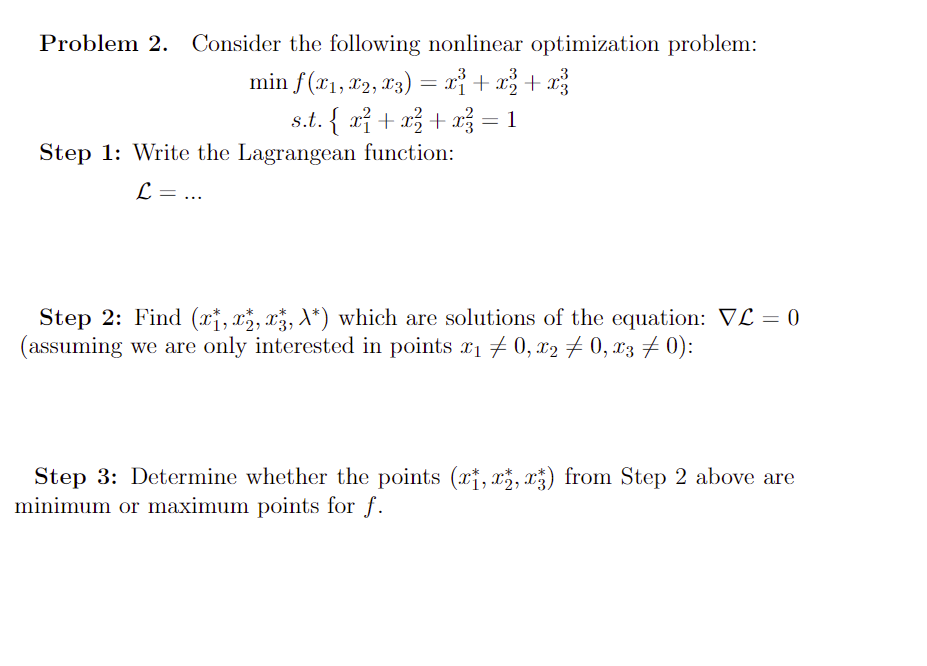 Solved Problem 2. Consider the following nonlinear | Chegg.com