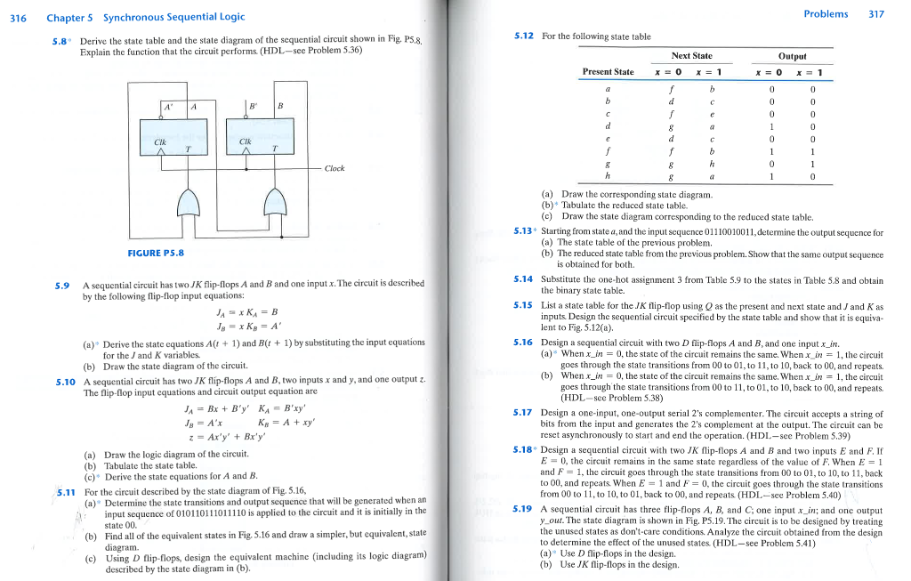 Solved Problems 317 316 Chapter 5 Synchronous Sequential | Chegg.com