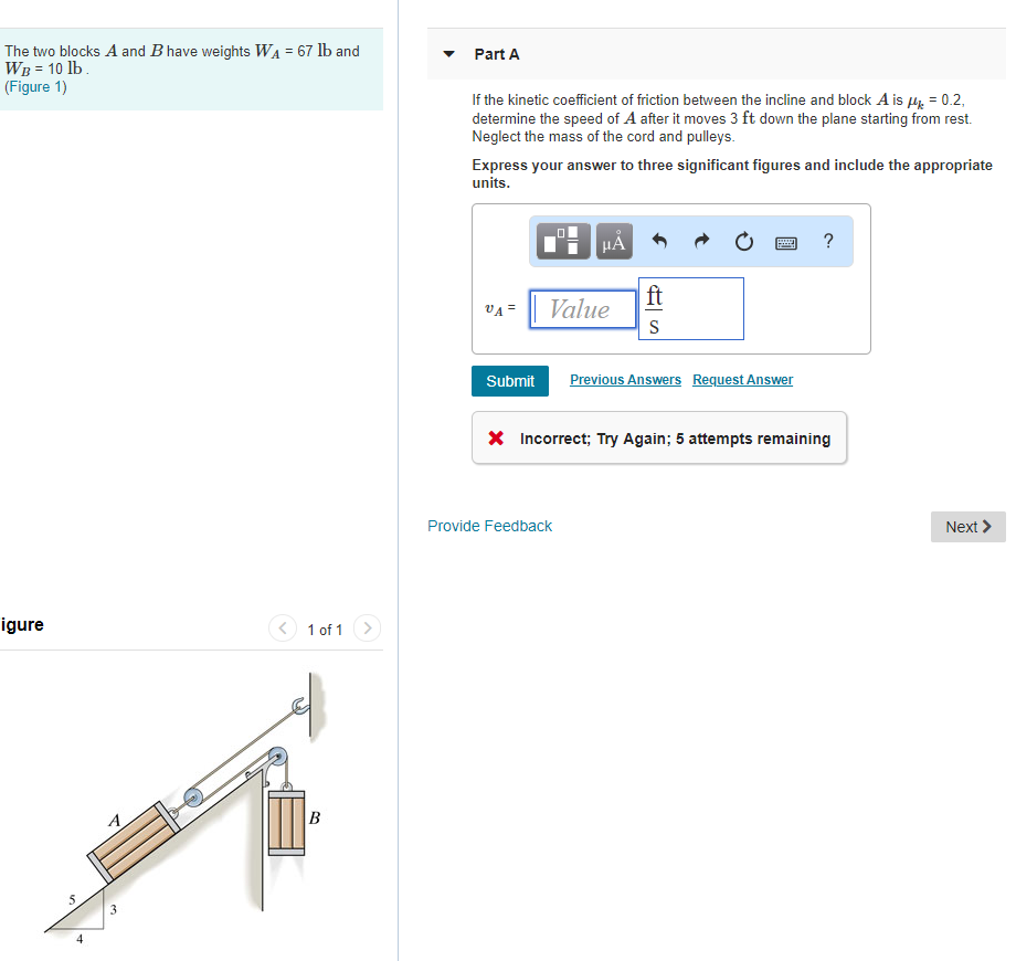 Solved The two blocks A and B have weights WA 67 lb and WB = | Chegg.com