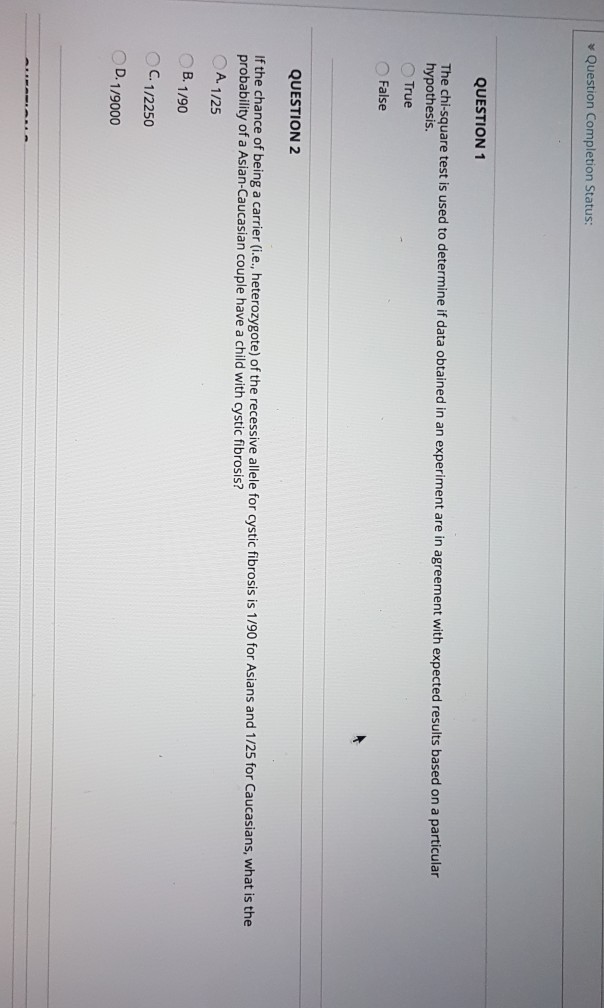 Solved Question Completion Status: QUESTION 1 The chi-square | Chegg.com