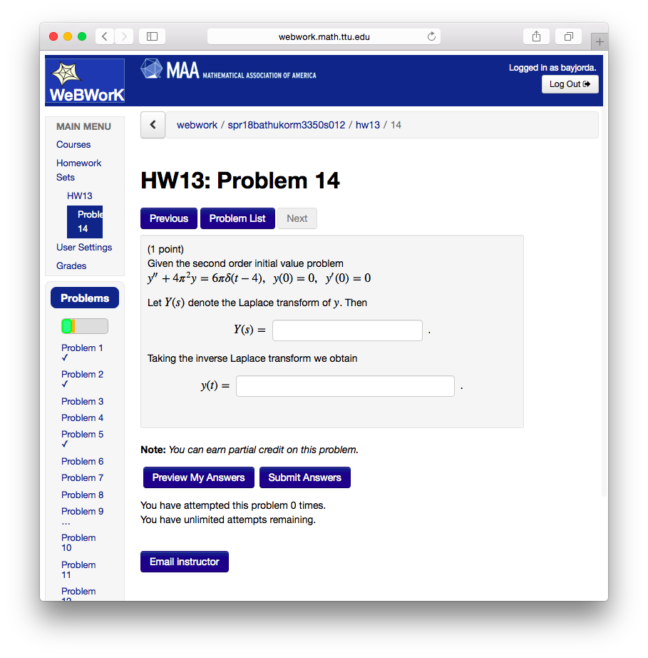 Solved webwork.math.ttu.edu Logged in as bayjorda. | Chegg.com