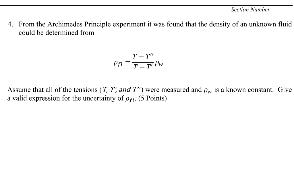 Solved Section Number From the Archimedes Principle | Chegg.com