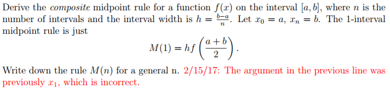 Solved Derive the composite midpoint rule for a function | Chegg.com