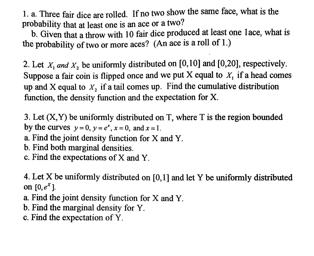 Solved 1. a. Three fair dice are rolled. If no two show the | Chegg.com