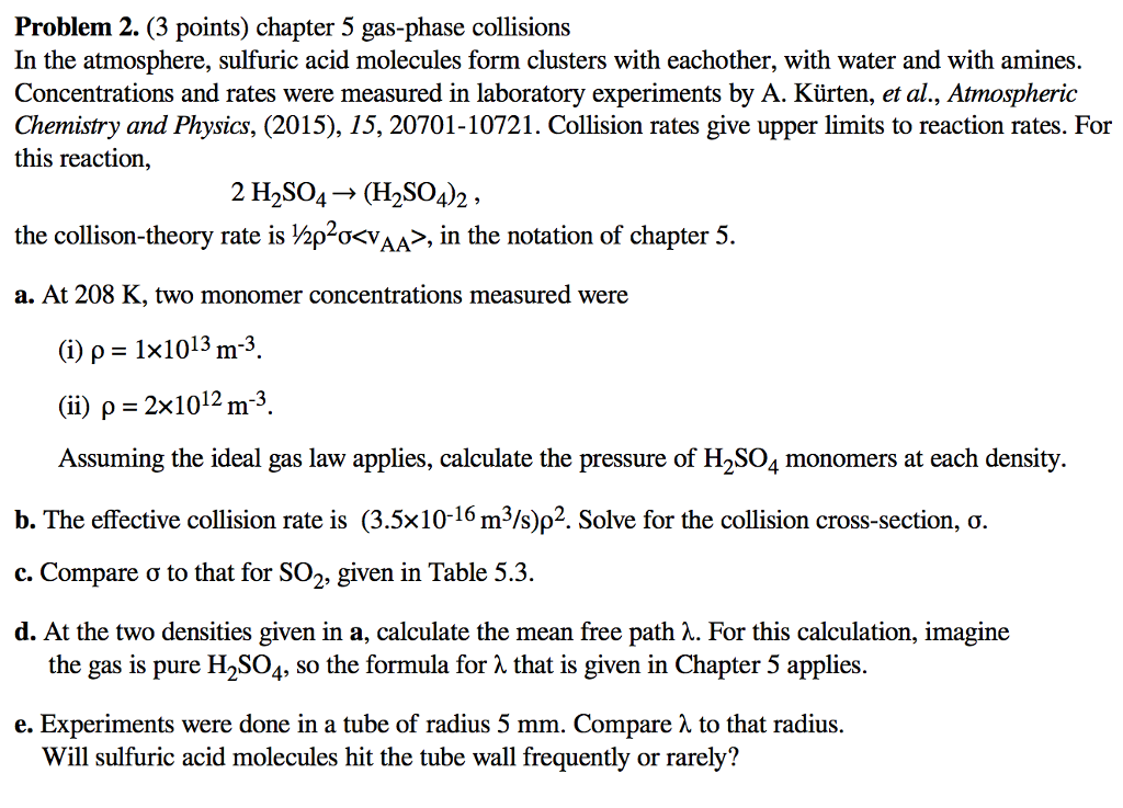 Problem 2. (3 points) chapter 5 gas-phase collision:s | Chegg.com